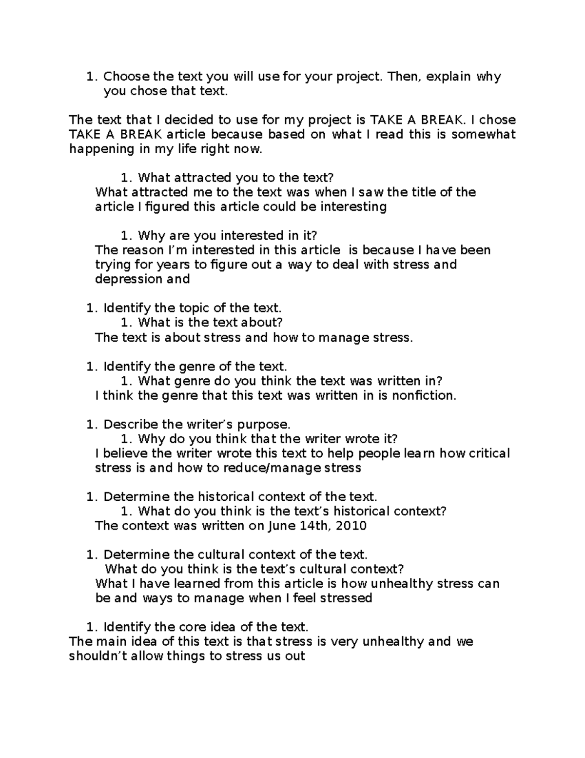 English Assignment 1-2: Analyzing "Take a Break" on Stress Management ...