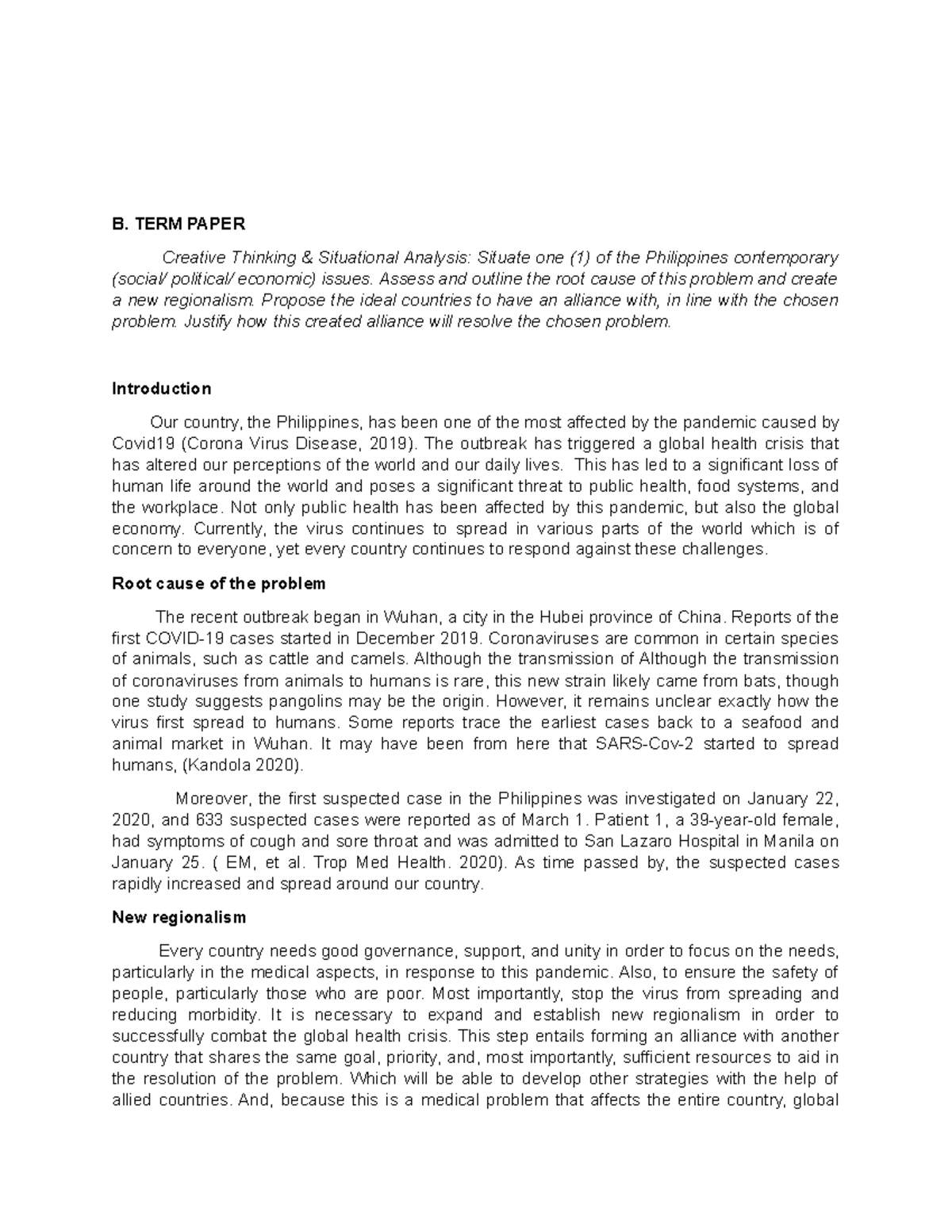 TERM Paper about Covid 19 - The Contemporary World - PUP - Studocu