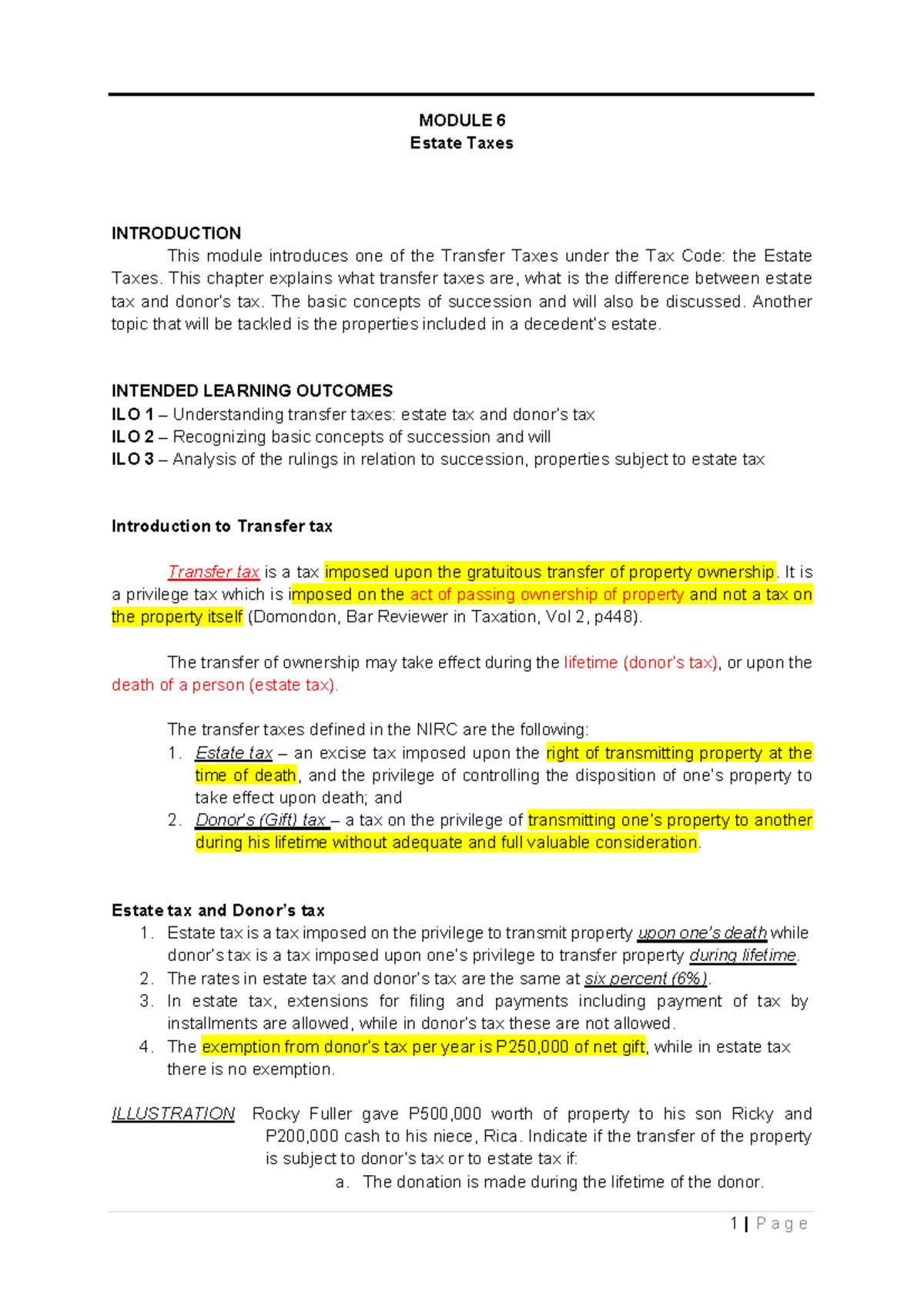 Module 6: Understanding Estate Taxes and Succession Concepts - Studocu