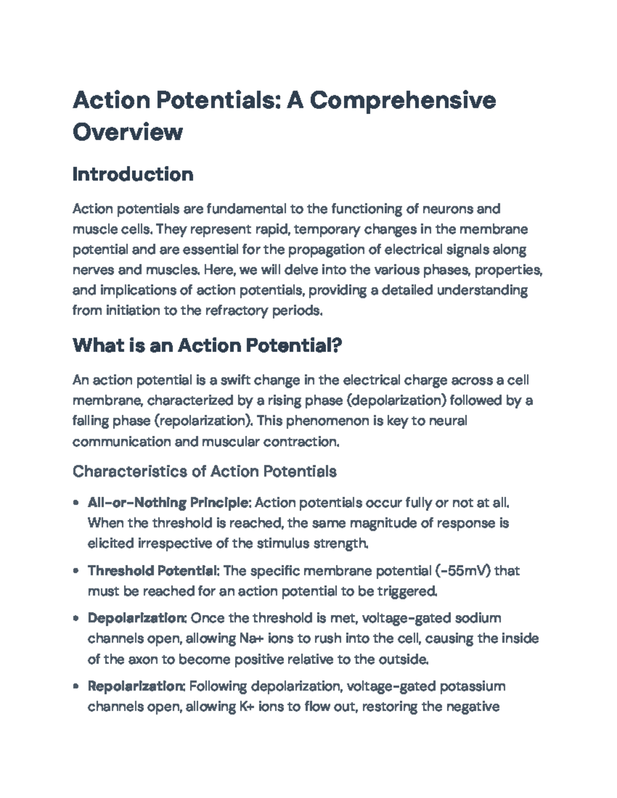 Action Potentials: Phases, Properties, and Implications Overview ...
