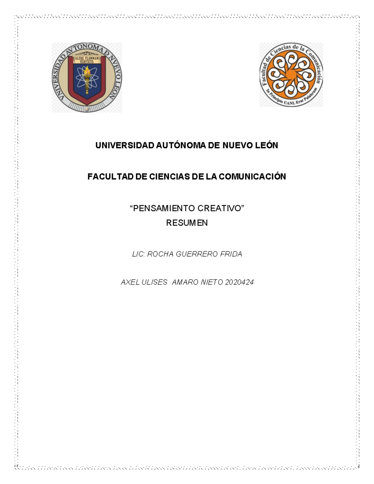 PENSAMIENTO CREATIVO RESUMEN - AXEL ULISES AMARO NIETO 2020424 - Studocu