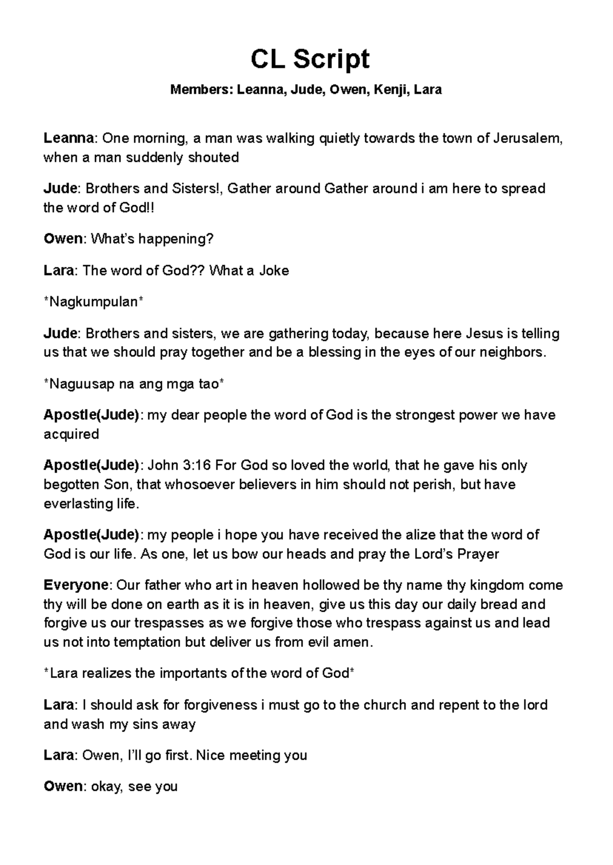 Christian Living Script - A Gathering of Faith and Forgiveness - Studocu