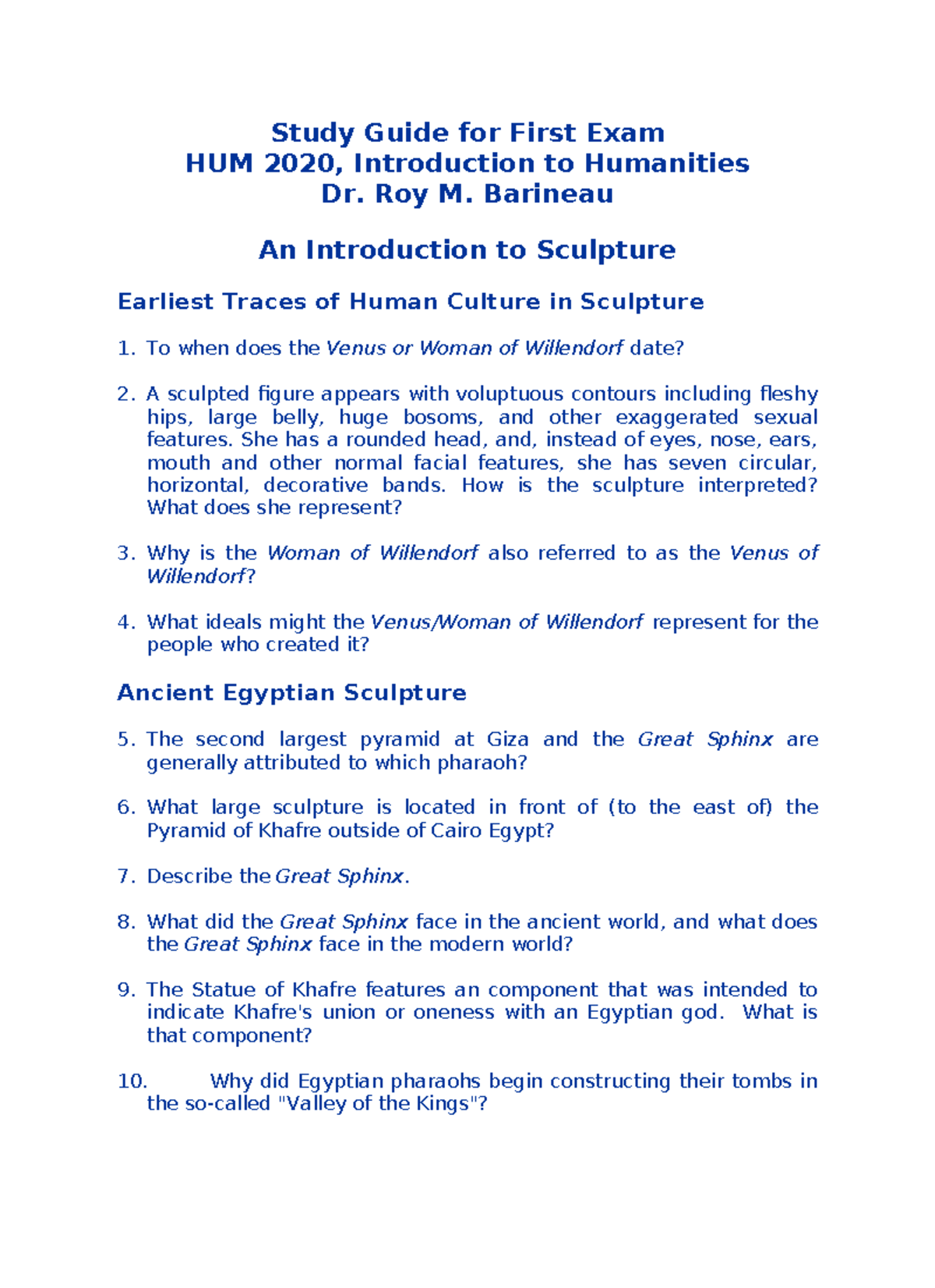 Study Guide for HUM 2020: Introduction to Humanities Final Exam - Studocu