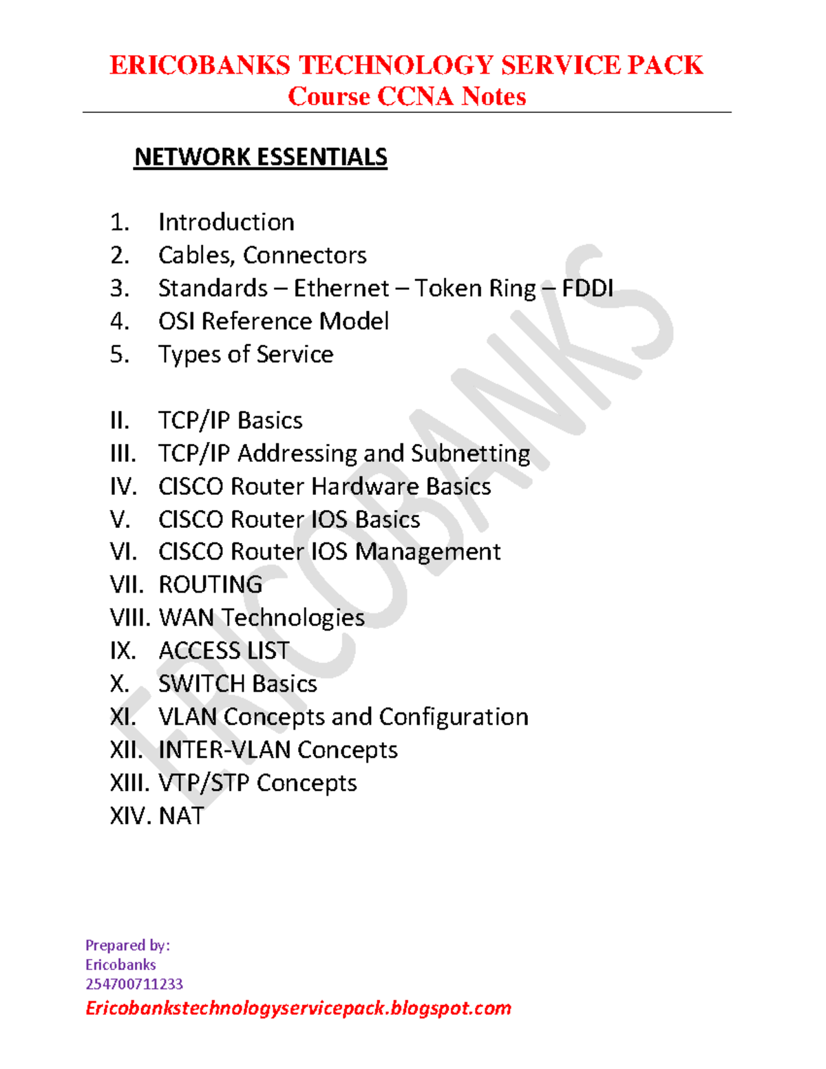CCNA Notes FULL - CISCO /NETWORKING NOTE - Course CCNA Notes Prepared ...