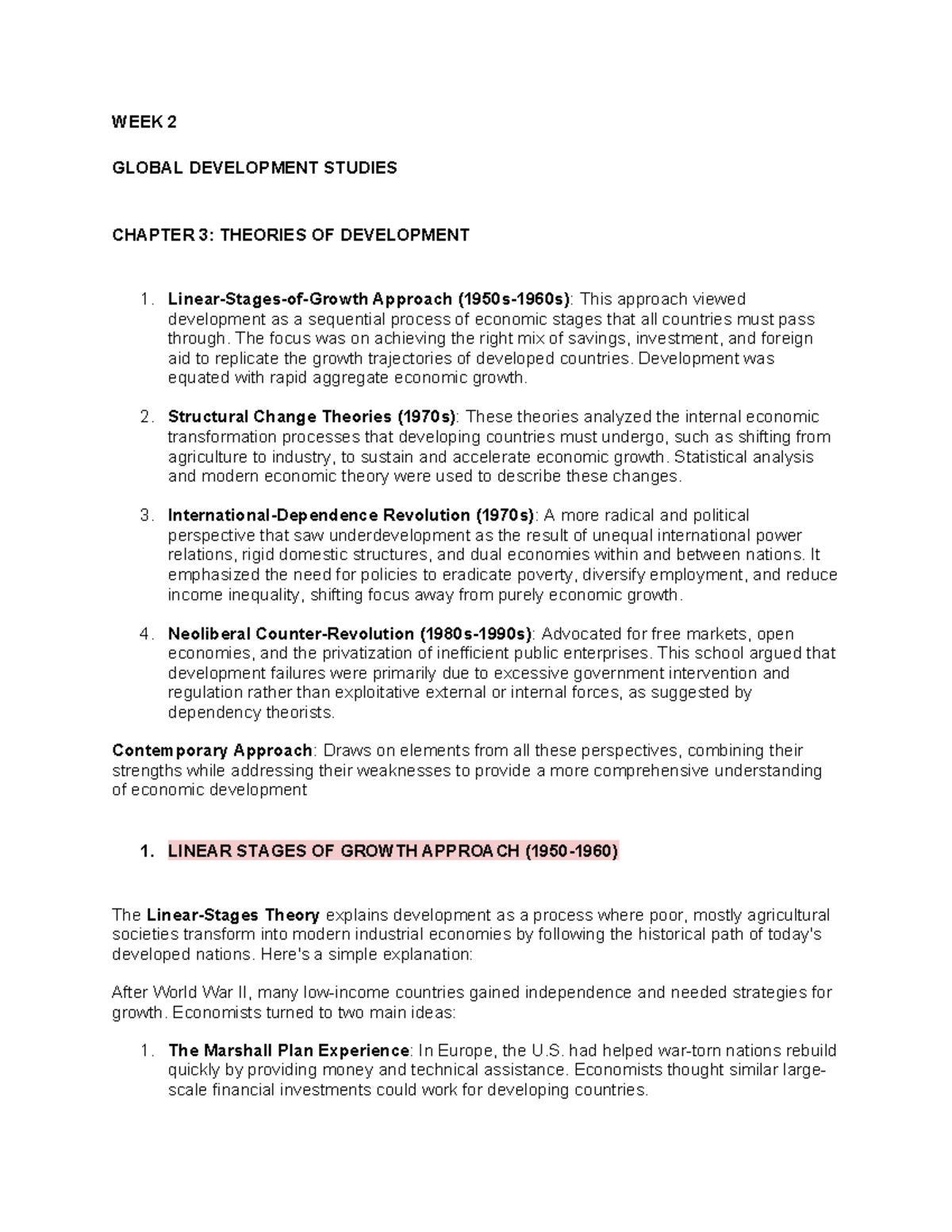 Global Development Studies (GDS) - Theories of Development Overview ...