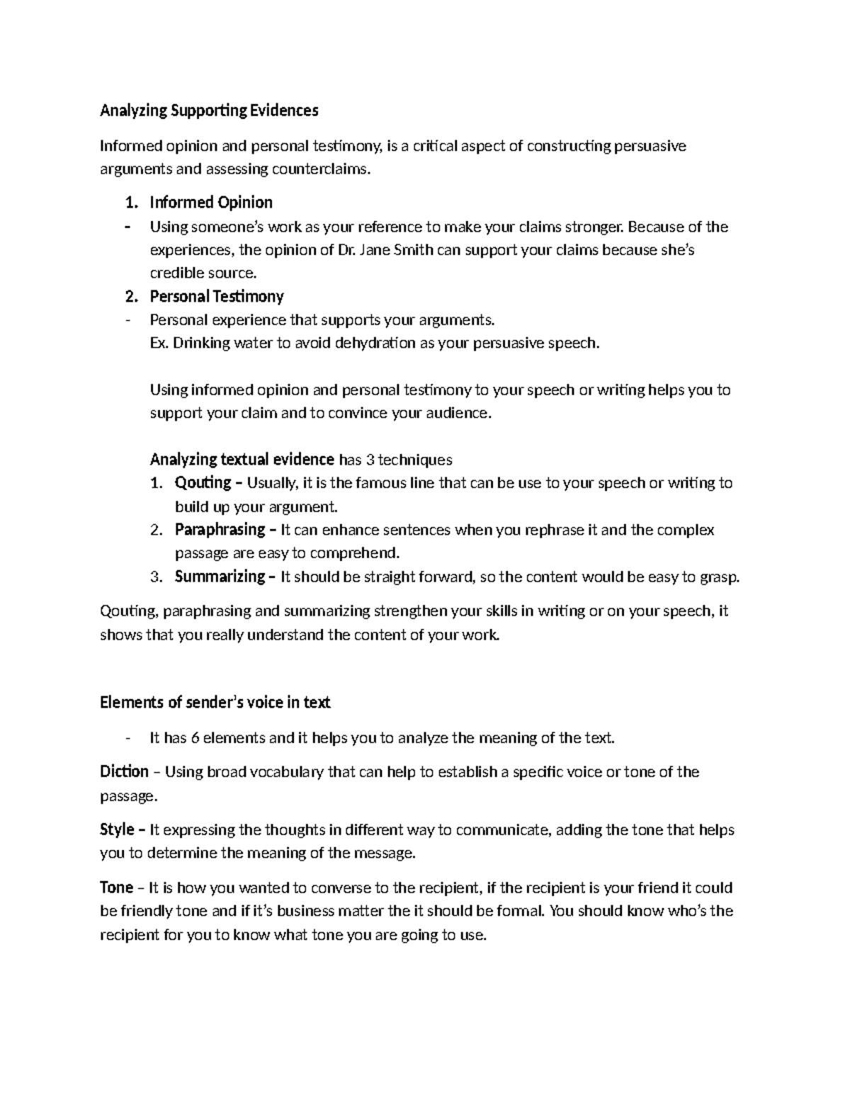 Analyzing Supporting Evidence: Informed Opinion & Testimony Techniques ...