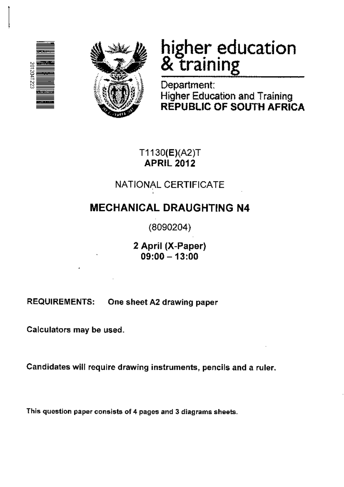 Mechanical Draughting N4 April 2012 Question Paper - Studocu