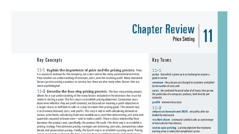 Chapter 11 Review: Key Concepts in Price Setting (MICRO) - Studocu
