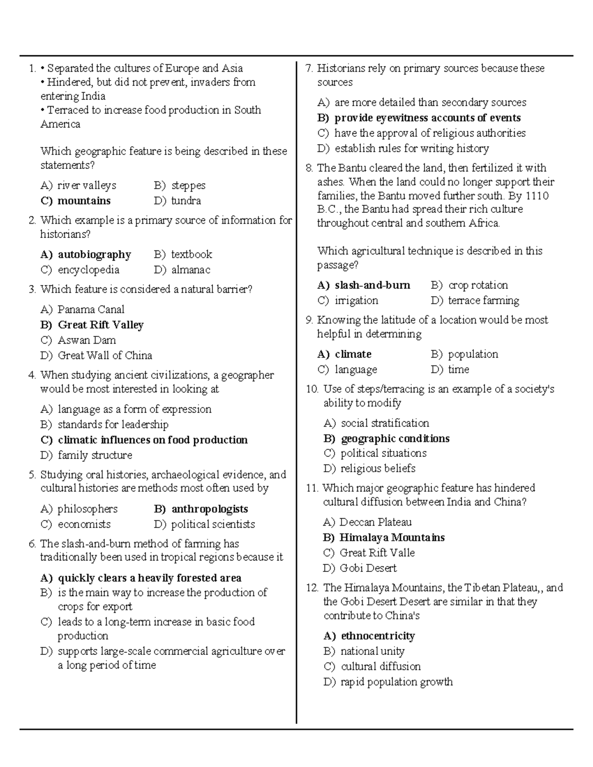 Global 9 - Unit 1 Practice Test Answers and Explanations - Studocu