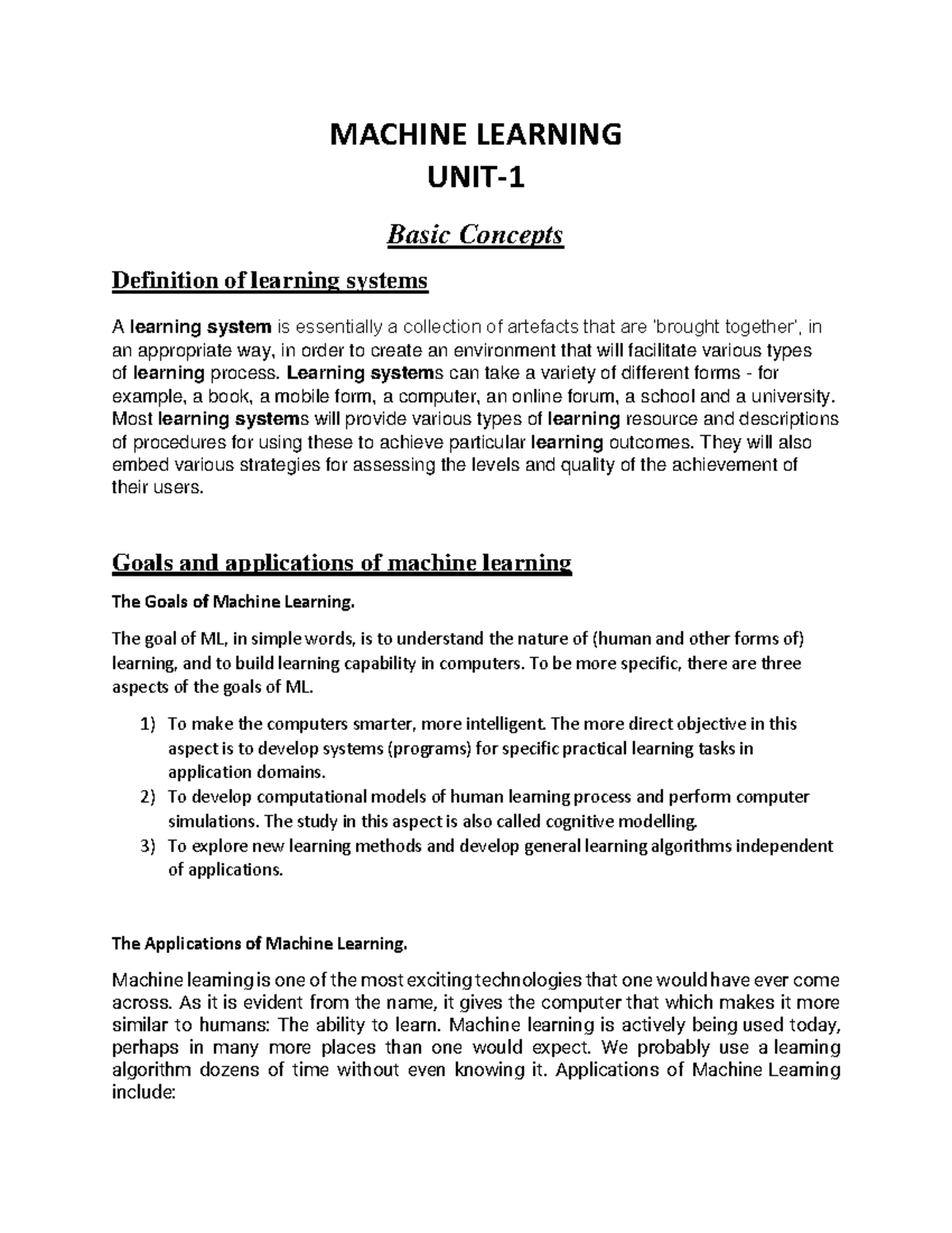 ML Unit 1 - This Notes are for Unit1 (subject Machine learning ...