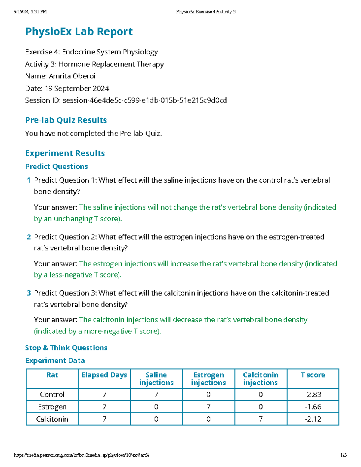 Physio Ex Exercise 4 Activity 3 - PhysioEx Lab Report Exercise 4 ...