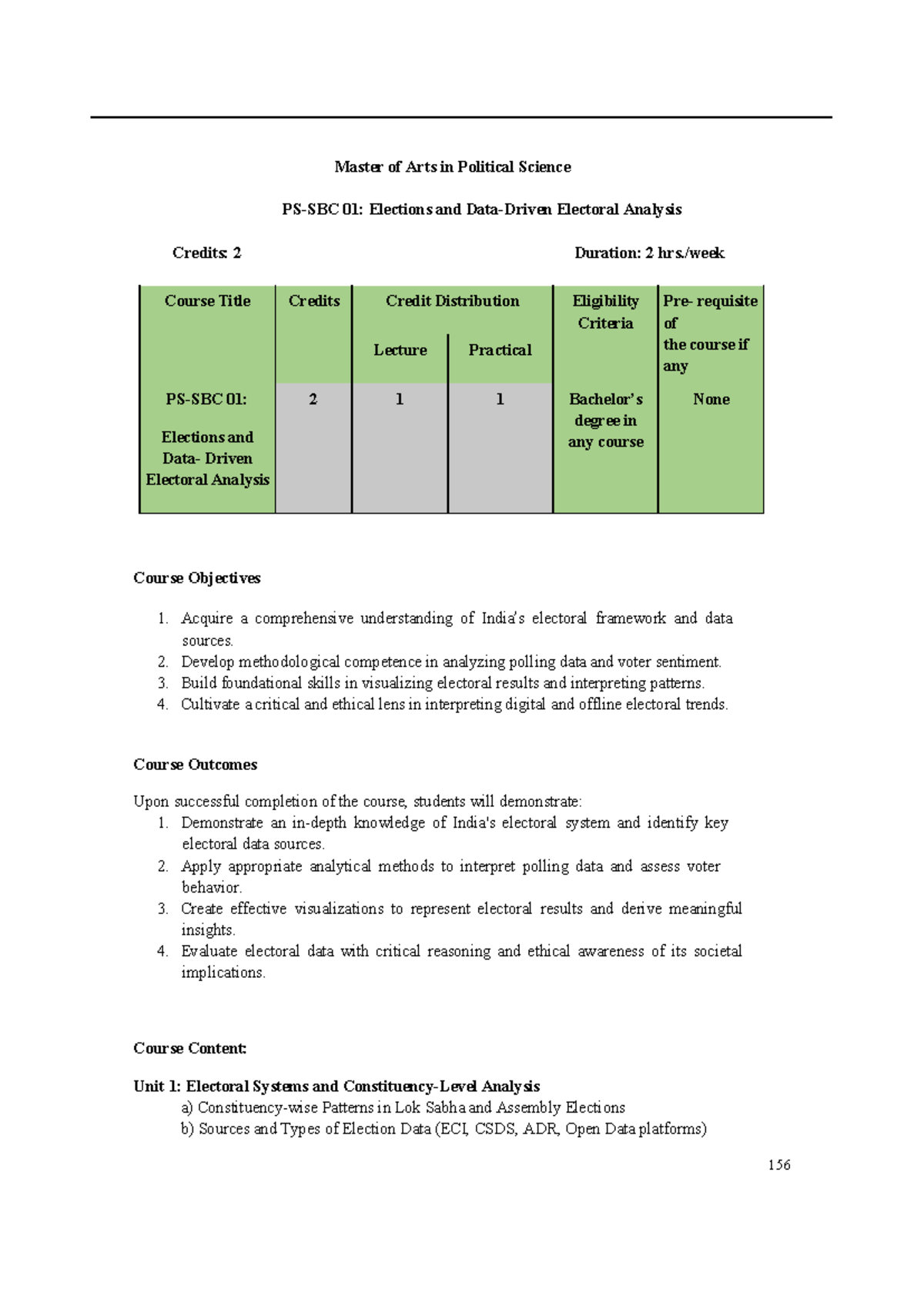 MA in Political Science 01: Elections & Electoral Analysis Notes - Studocu