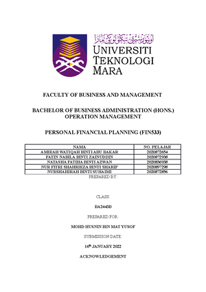 Personal Financial Planning - FIN533 - UiTM - Studocu