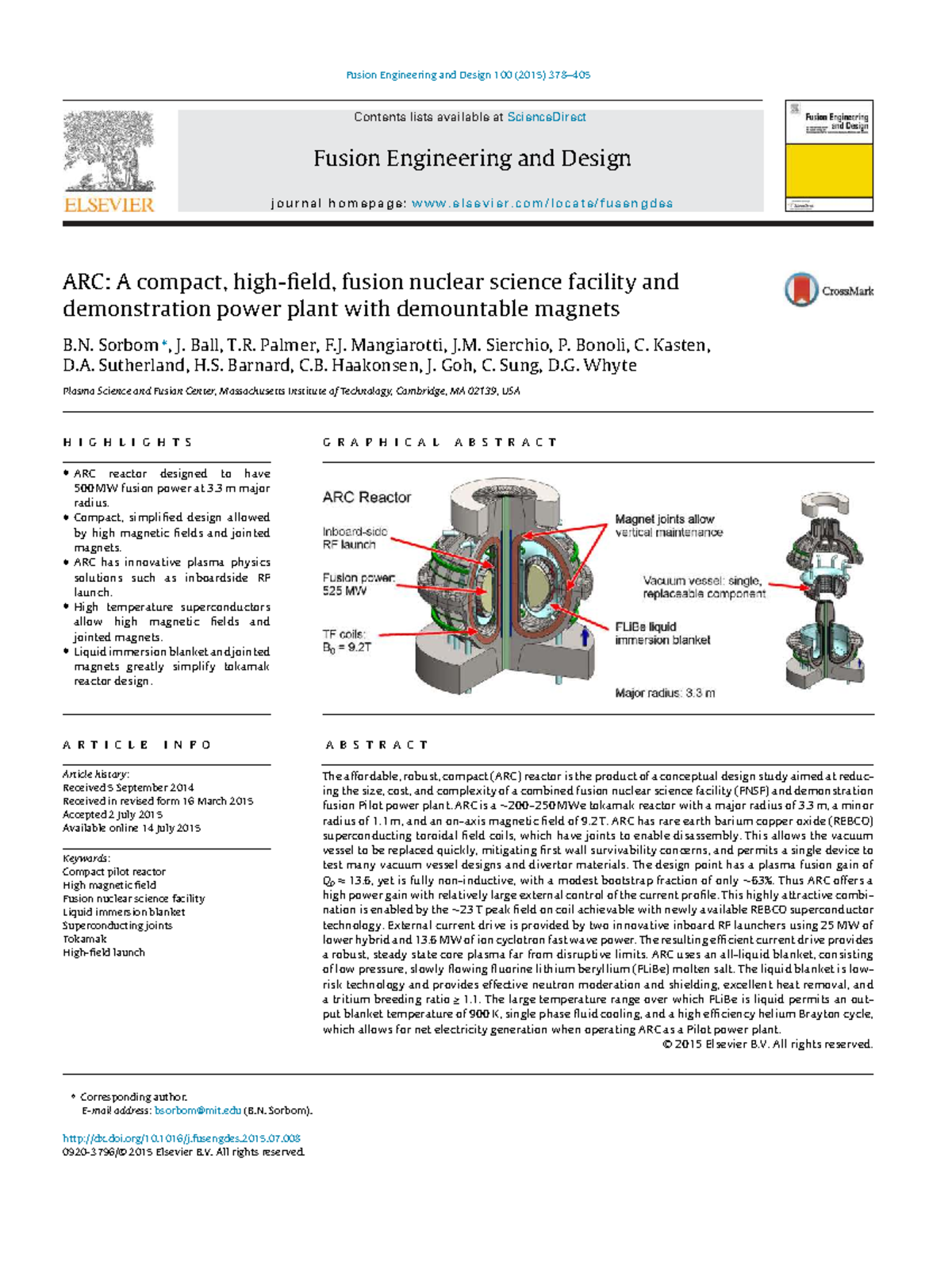 ARC: A Compact Fusion Nuclear Science Facility with Demountable Magnets ...