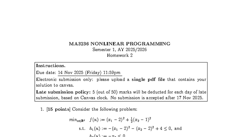 MA3236 Nonlinear Programming Homework 2 Instructions and Problems - Studocu