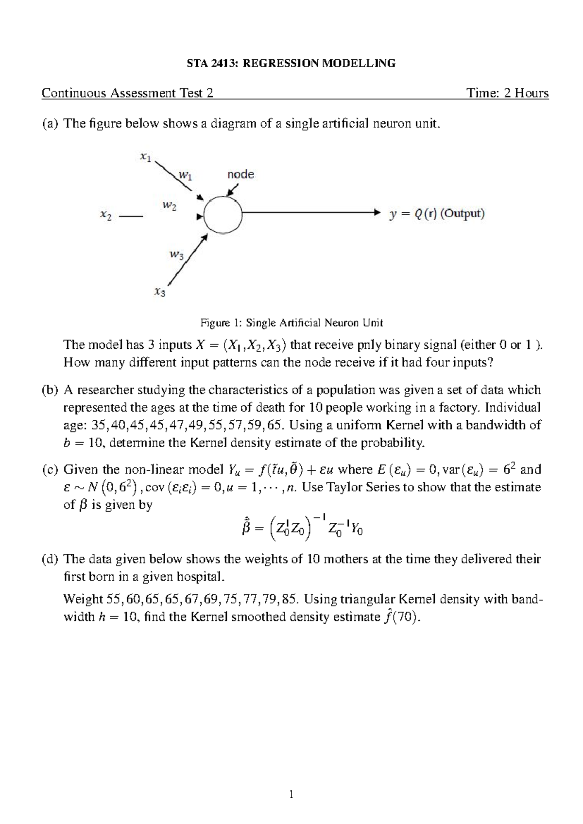 STA 2413CAT23 - Revision Material for main exam - STA 2413: REGRESSION MODELLING Continuous ...