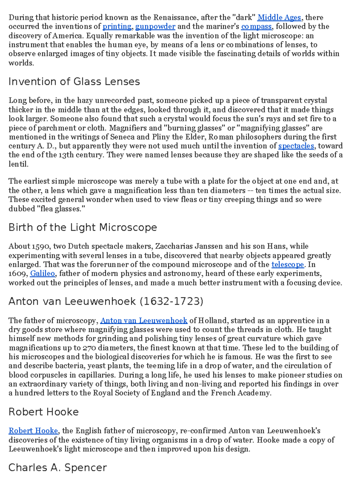 History of the Microscope: From Renaissance to Modern Discoveries - Studocu