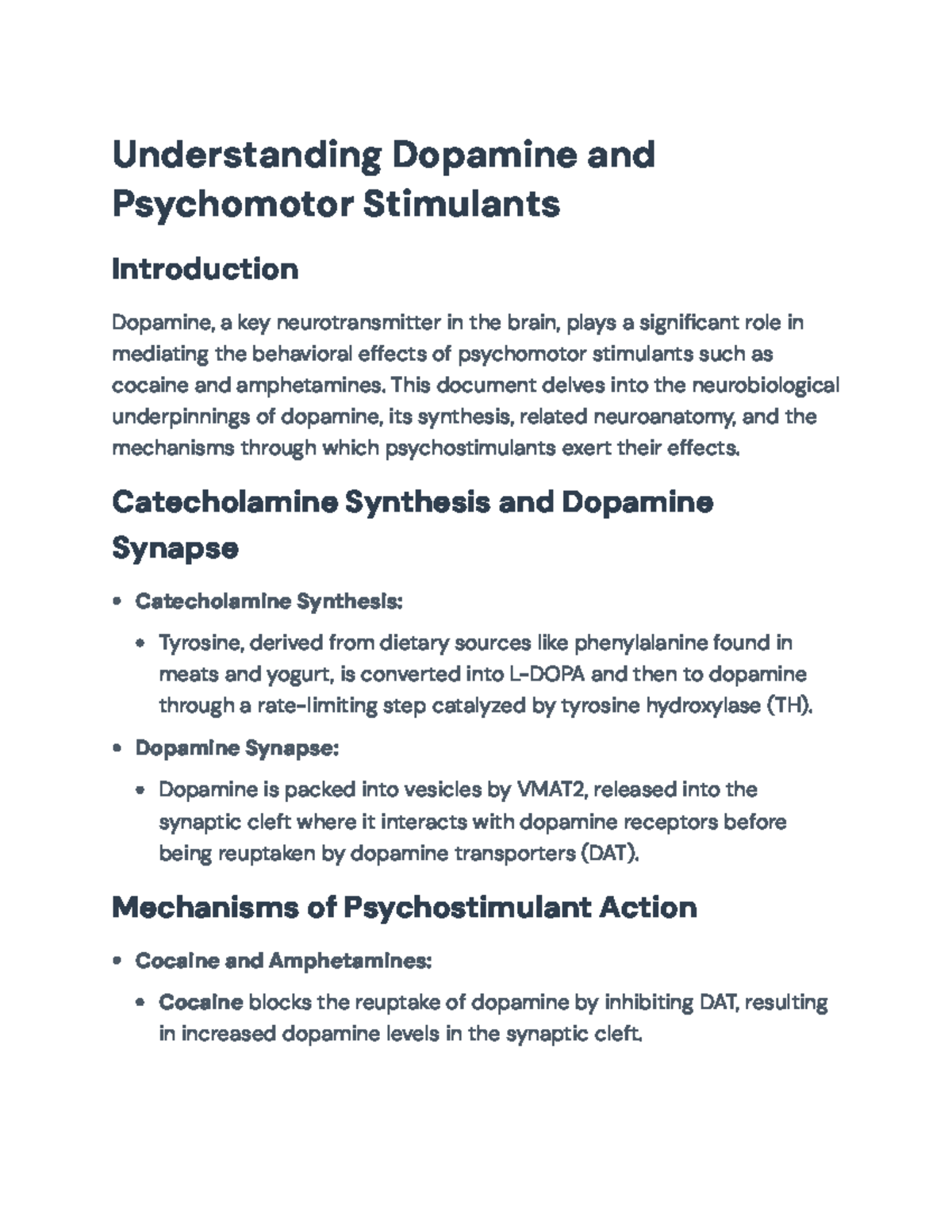 Understanding Dopamine's Role in Psychomotor Stimulant Effects ...