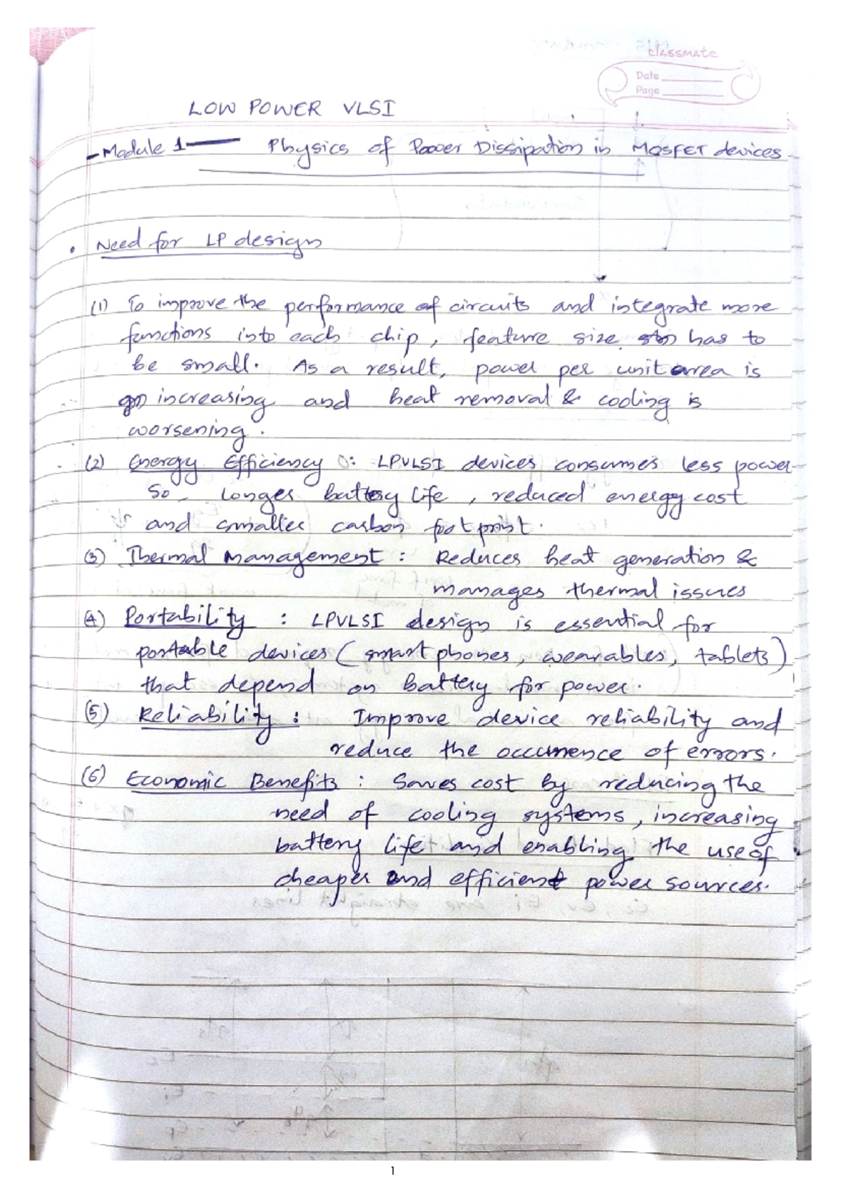 Lpvlsi 1st - Low Power VLSI Module 1 - classmate Date Page LOW POWER ...