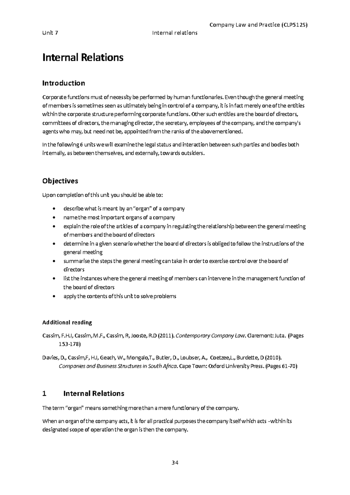 Company Law and Practice (CLP512S): Unit 7 - Internal Relations ...