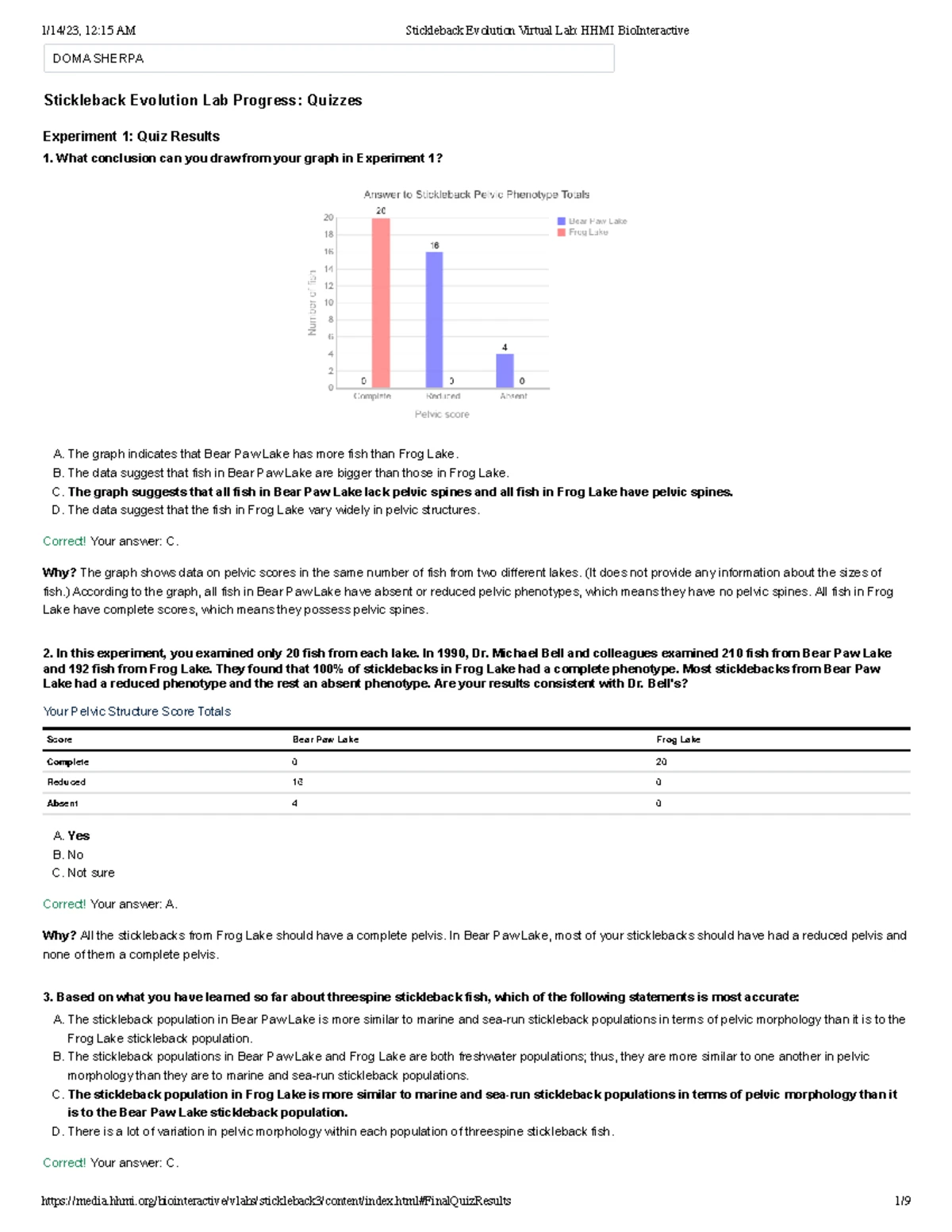 Stickleback Basic Lab Student-converted - THE VIRTUAL EVOLUTION STICKLEBACK LAB As you complete ...