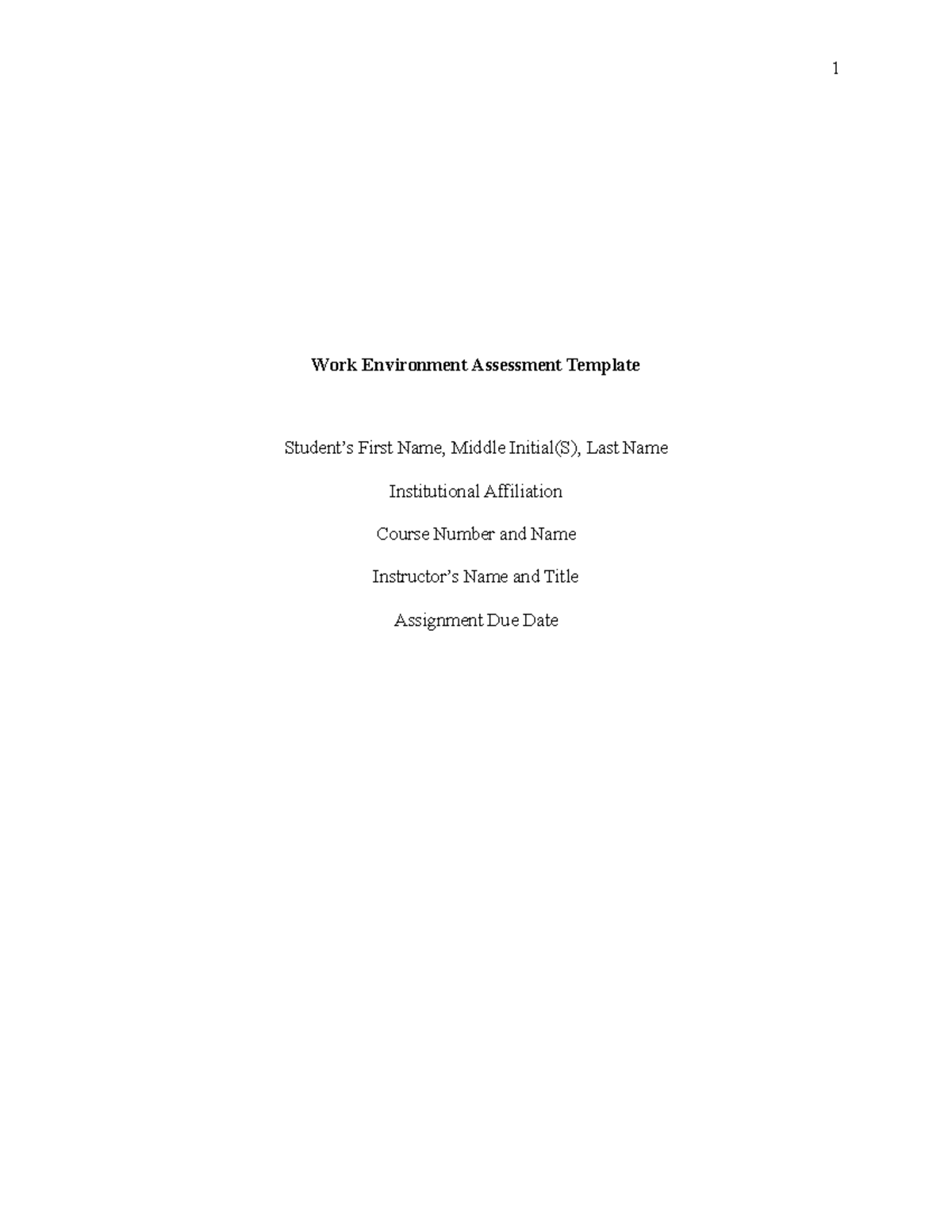 Work Environment Assessment Template: Evaluating Workplace Health - Studocu