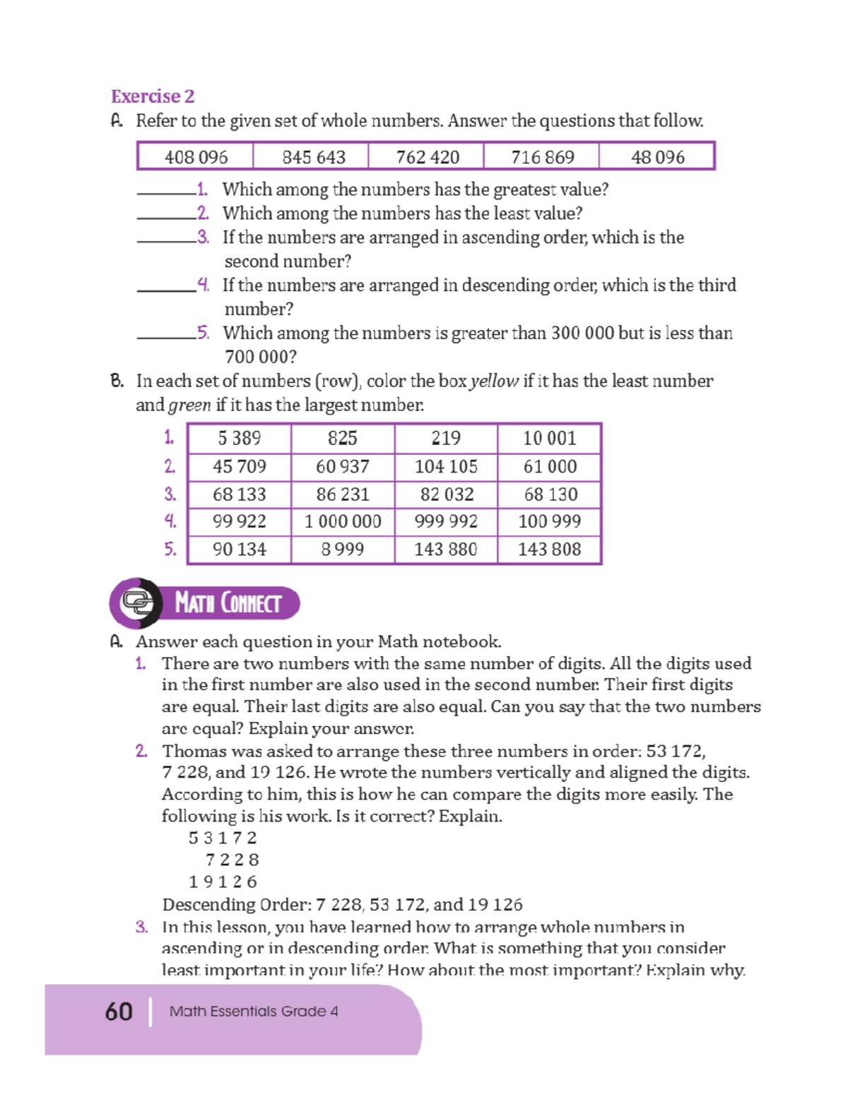 Math Essentials Grade 4: Exercise 2 - Whole Numbers Analysis - Studocu