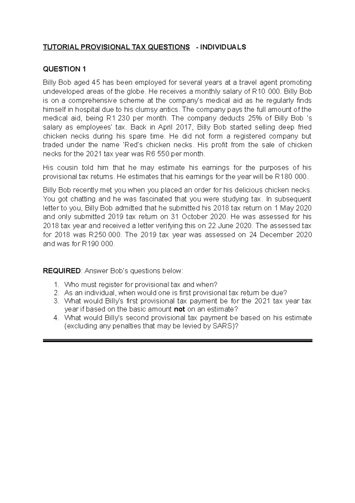 Individual Tutorial: Provisional Tax Questions (2021) - Studocu