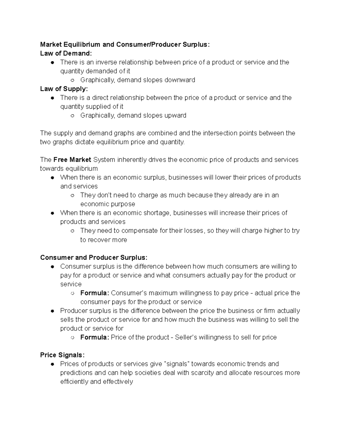 AP Microeconomics Unit 2.6 Notes - Market Equilibrium and Consumer ...