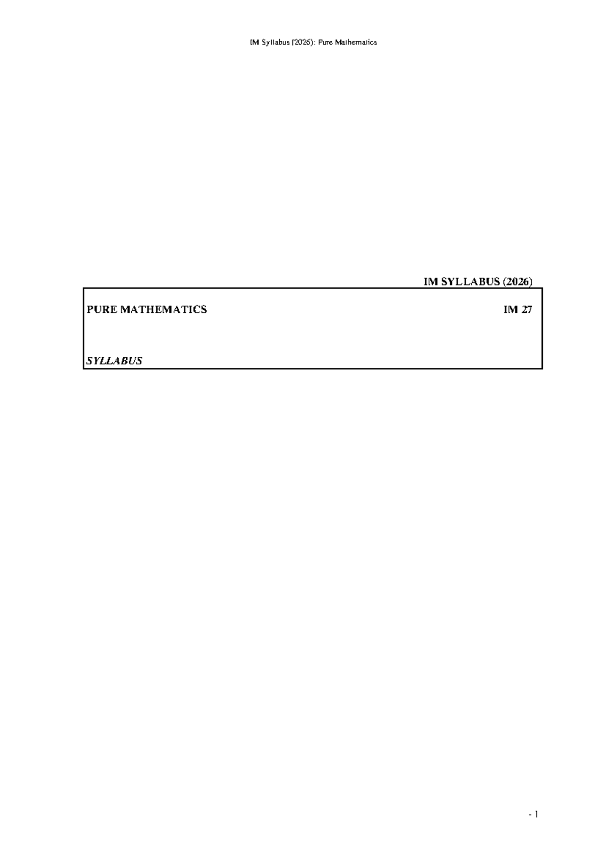 IM 27 Syllabus (2026): Pure Mathematics Overview and Key Concepts - Studocu