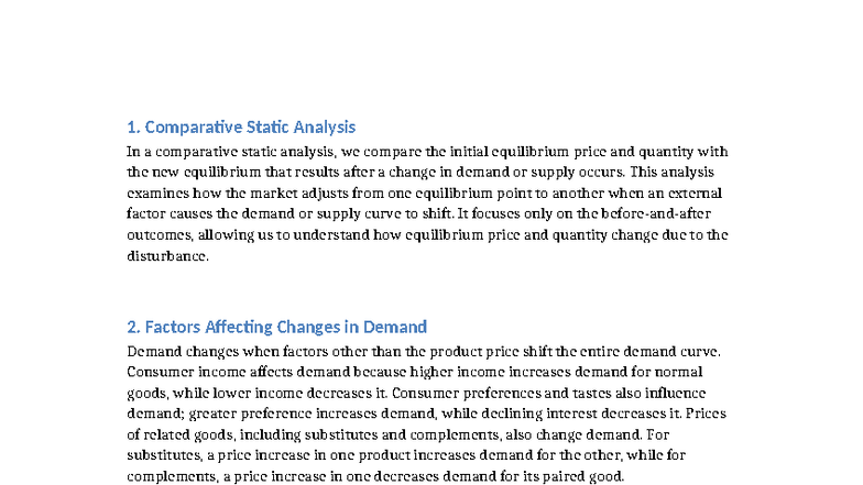 ECO 101: Comparative Static Analysis and Market Shifts - Studocu