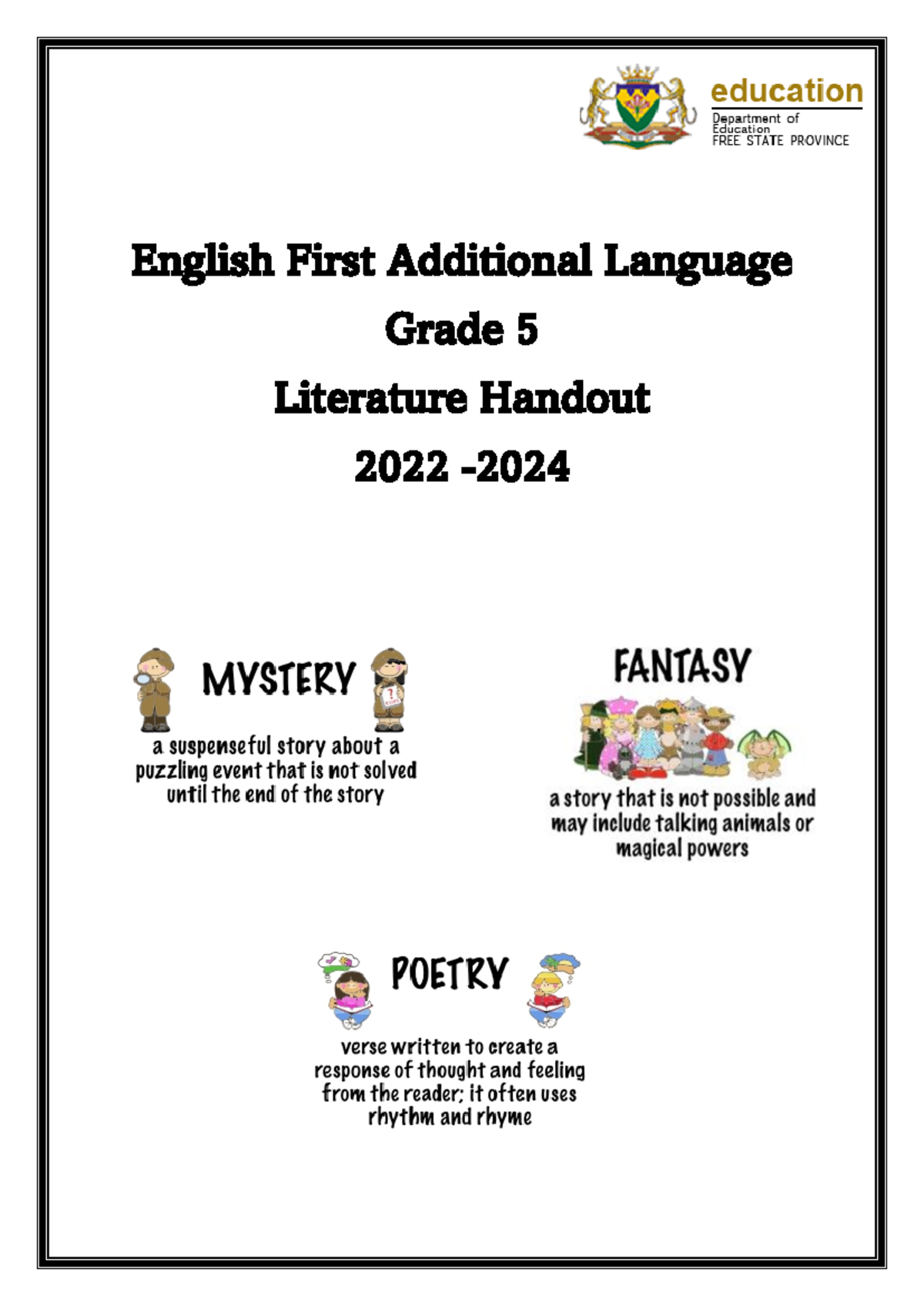 Grade 5 EFAL Literature Handout 2024: Poetry & Story Elements - Studocu