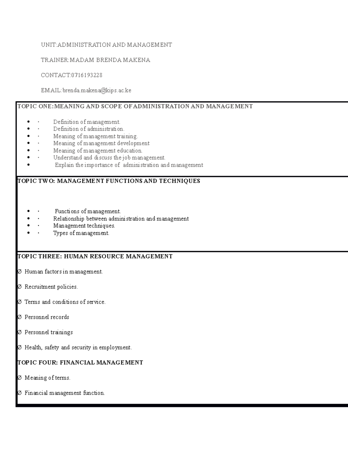 Administration AND Management Notes - UNIT:ADMINISTRATION AND ...