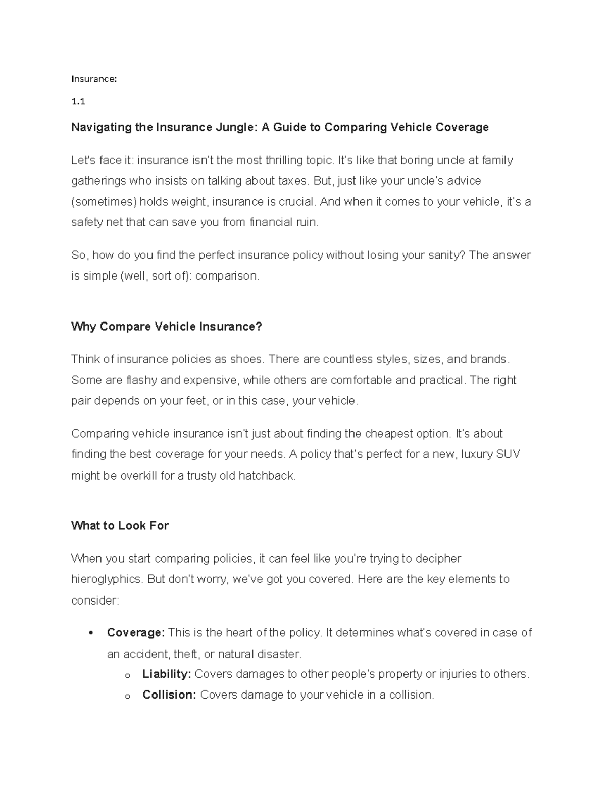 Insurance 1.1: A Comprehensive Guide to Comparing Vehicle Coverage ...