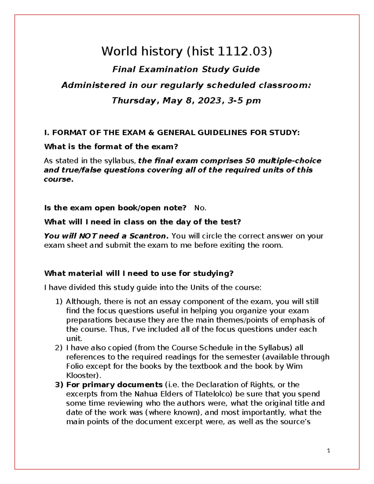 Final Exam Study Guide for World History (HIST 1112.03) - Studocu