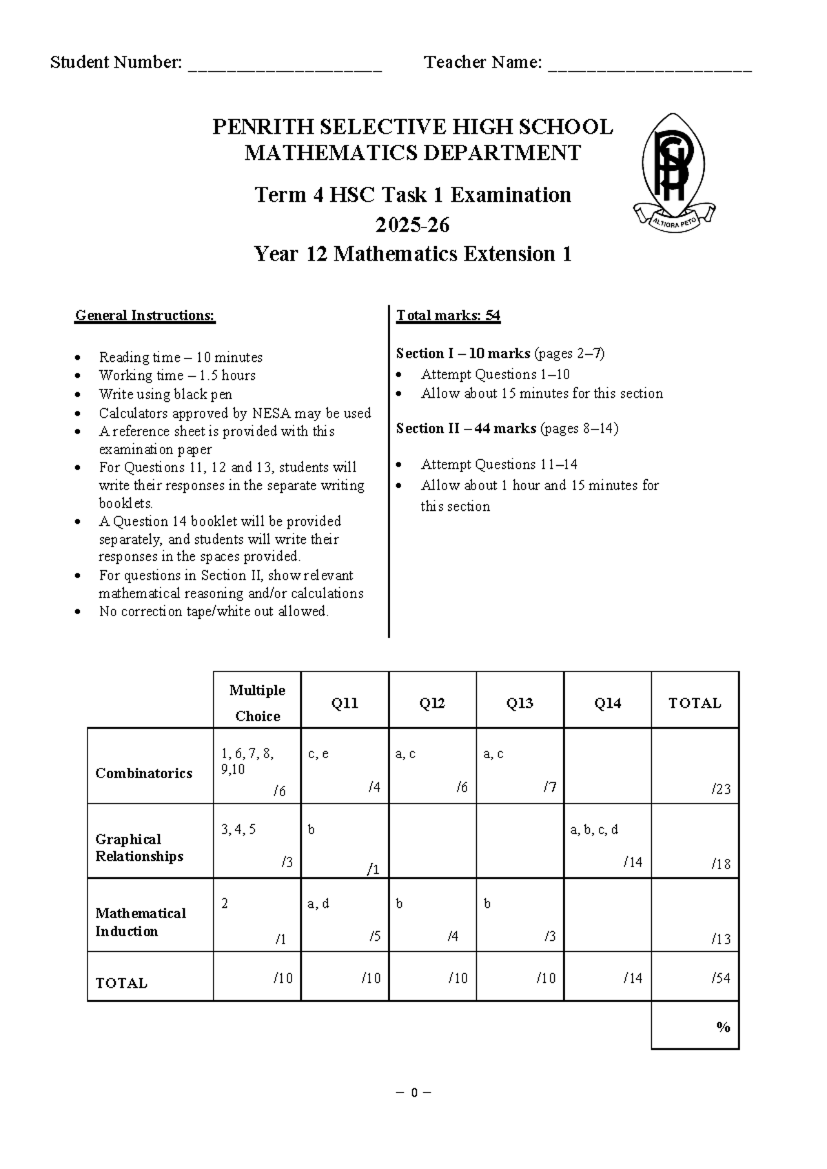 2025-26 HSC Mathematics Extension 1 Exam Paper - Term 4 - Studocu