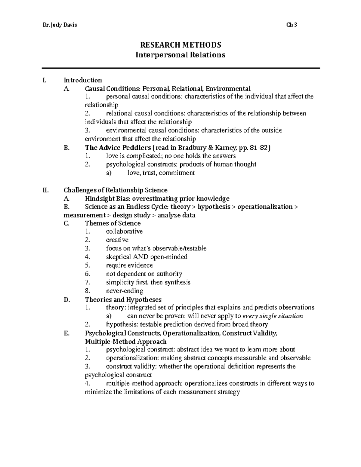 Ch. 3 Research Methods Outline - Interpersonal Relations Study - Studocu