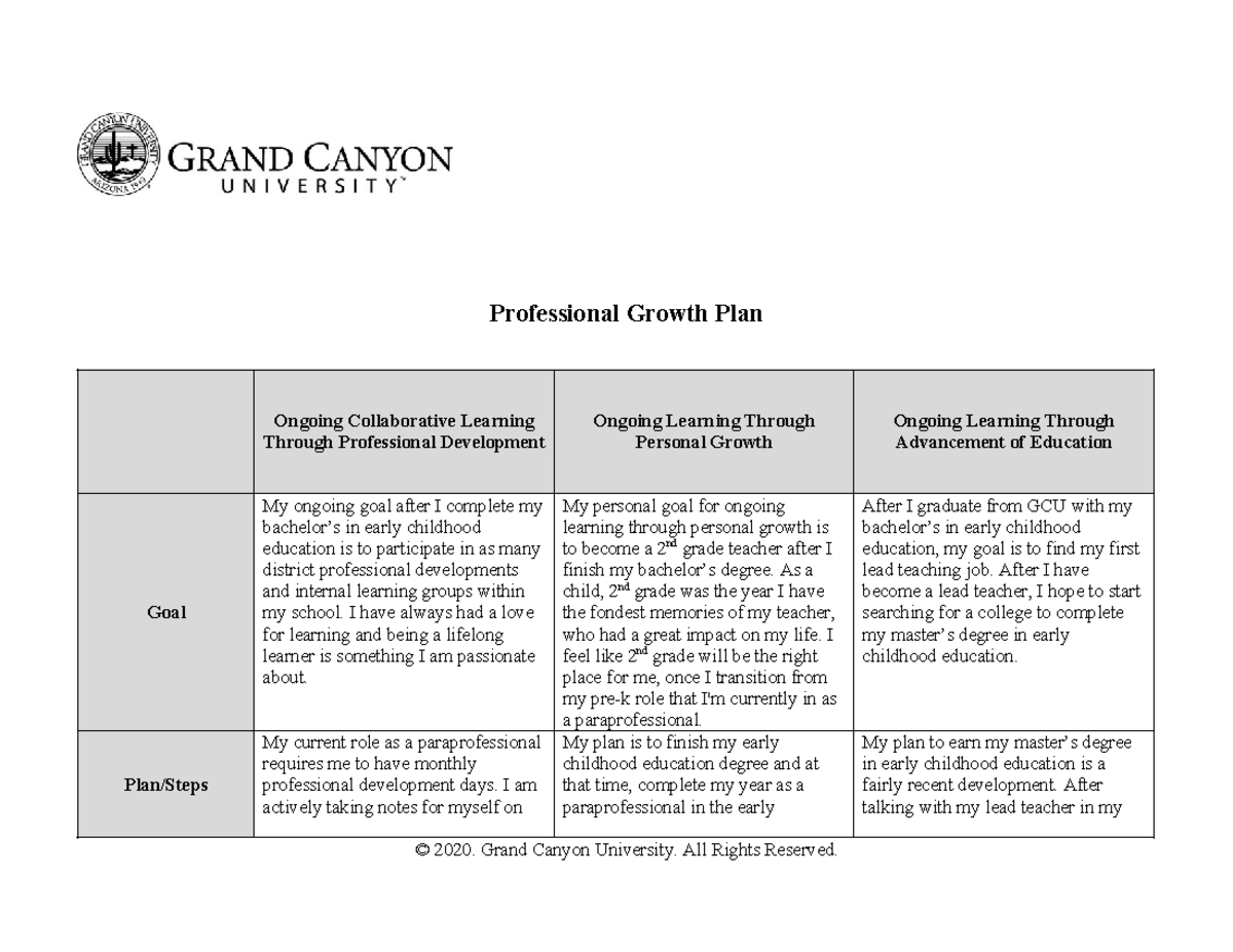 ECE 120 Professional Growth Plan: Steps to Becoming a Lead Teacher ...