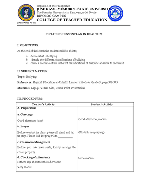 SEMI Detailed Lesson PLAN Grade 8 Mapeh - SEMI - DETAILED LESSON PLAN I ...
