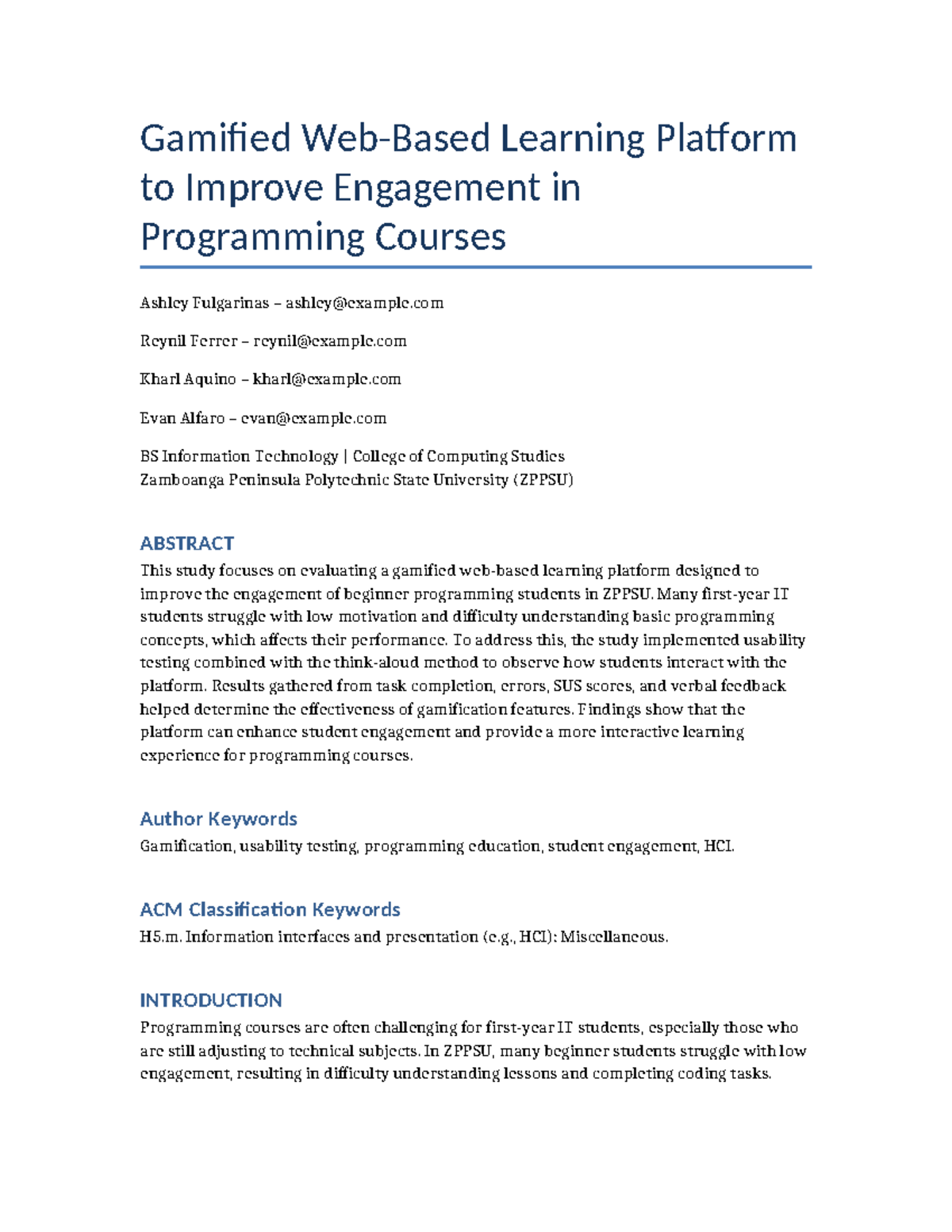 Gamified Learning Platform for Engaging Programming Students (IT 101 ...