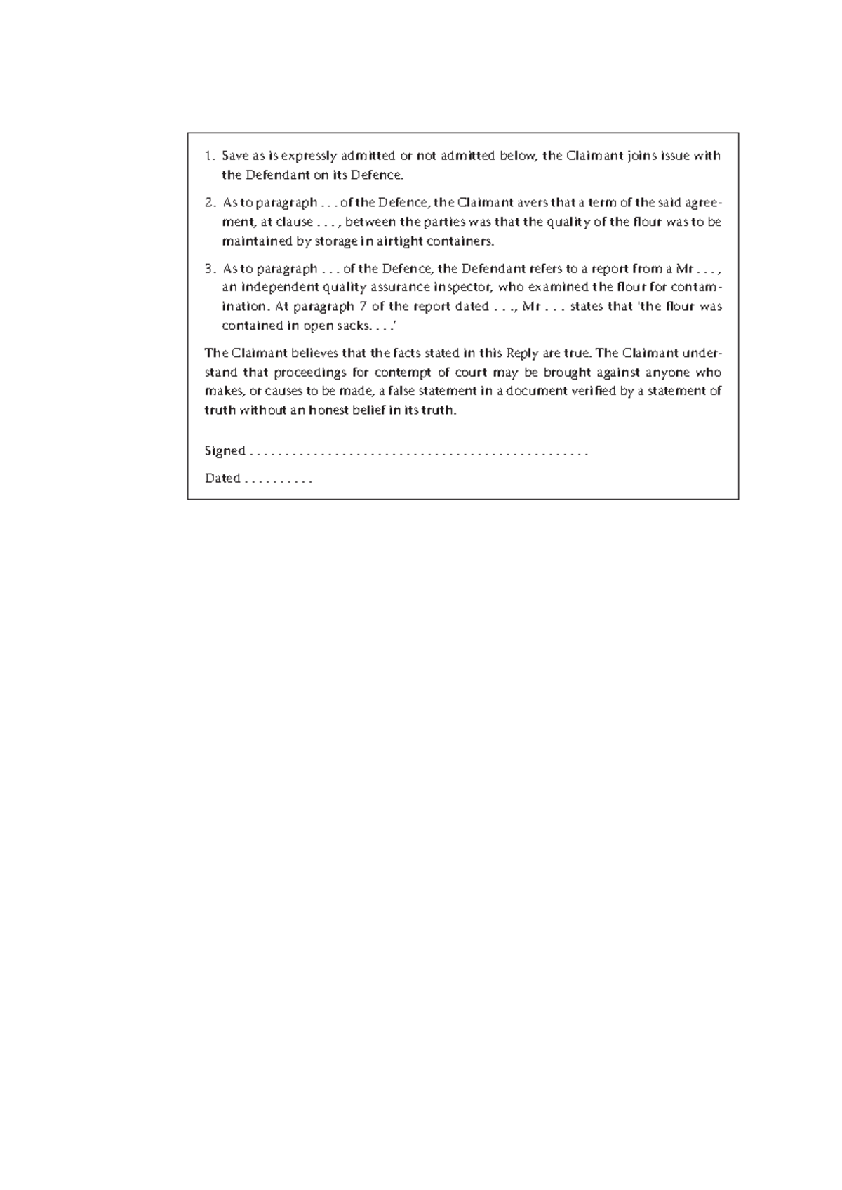 Legal Reply Example: Claimant's Response to Defendant's Defence - Studocu