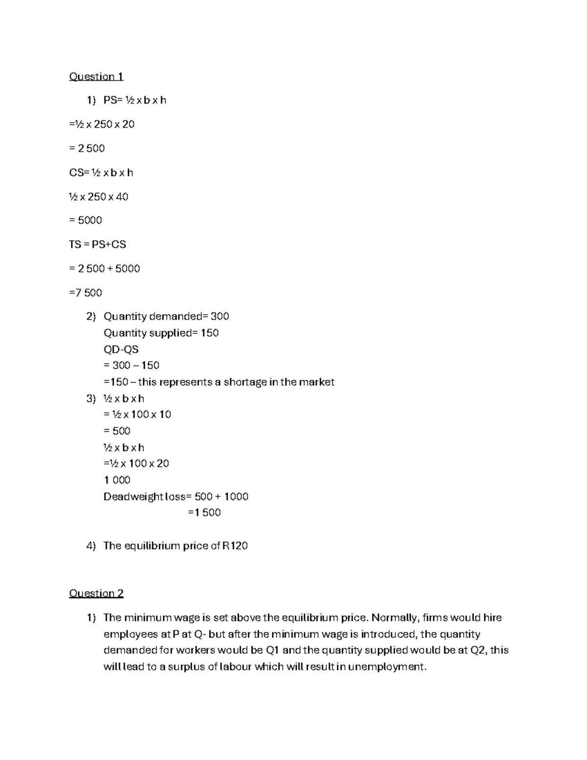 ECO1006F Tutorial 7 - Market Equilibrium & Minimum Wage Analysis - Studocu