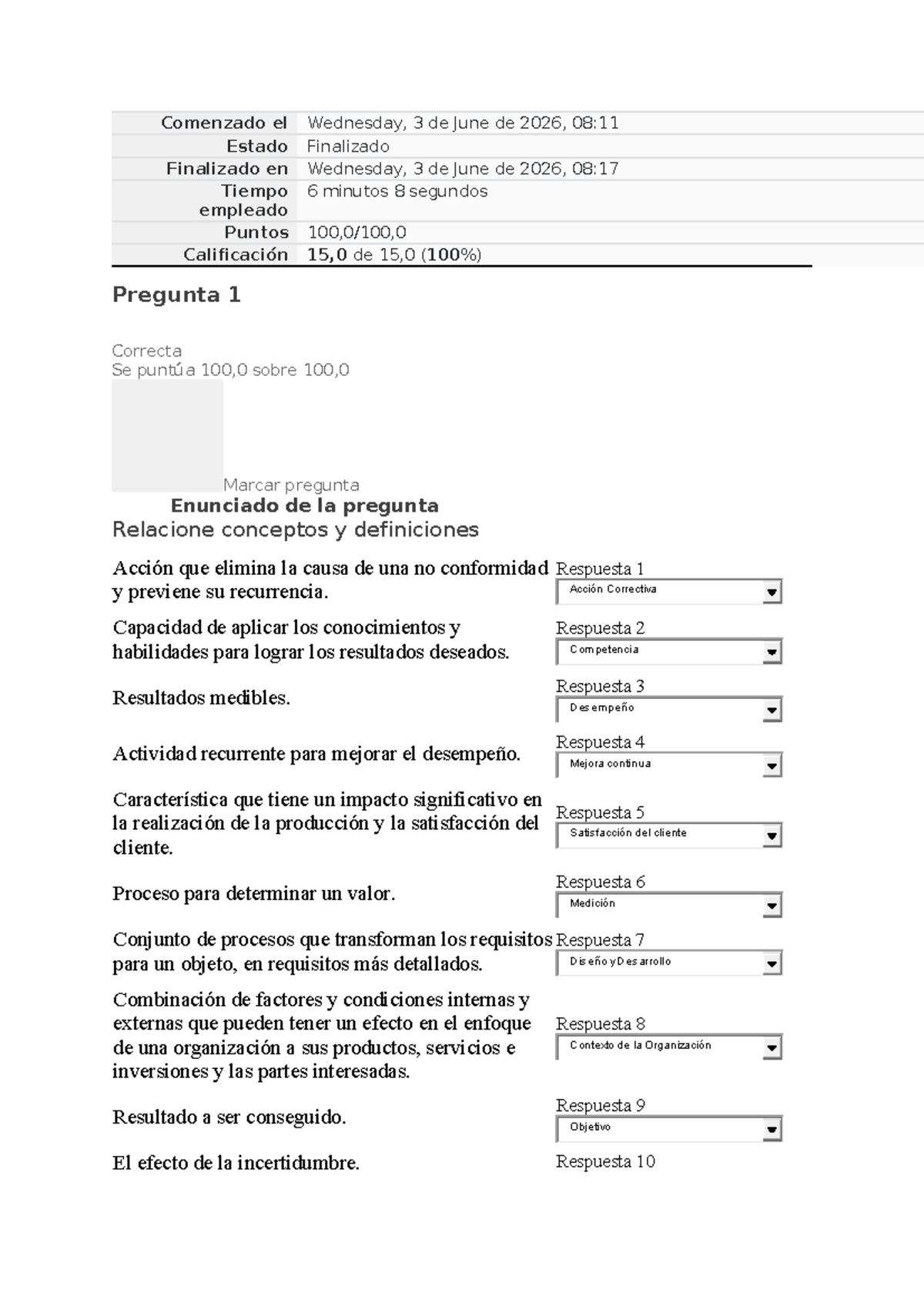 Cuestionario ISO 9001: Términos y Definiciones Final Exam - Studocu