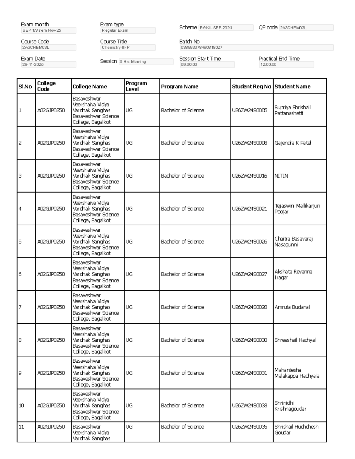 BSc III Sem Chemistry Regular Exam Schedule 2A3CHEM03L - Studocu