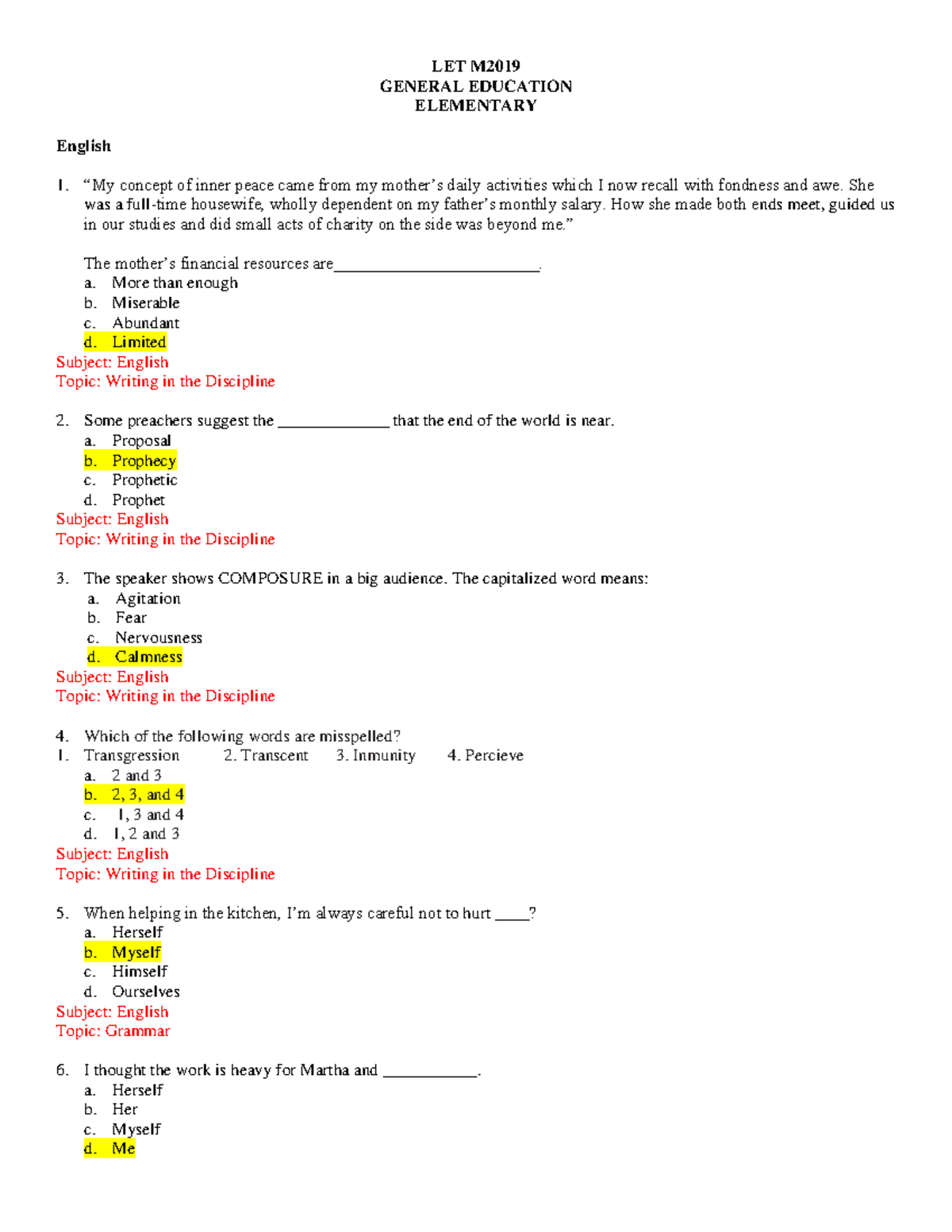 LET GEN ED 2019: 100 Item Review with Answer Keys - Studocu