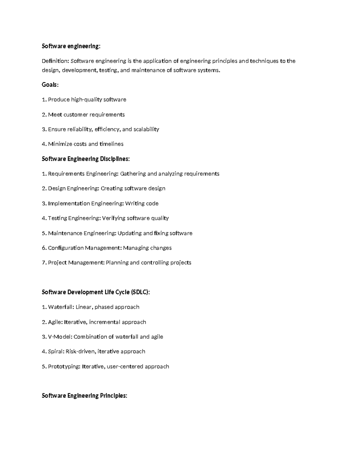 Software Engineering and SDLC Models Summary (CS101) - Studocu