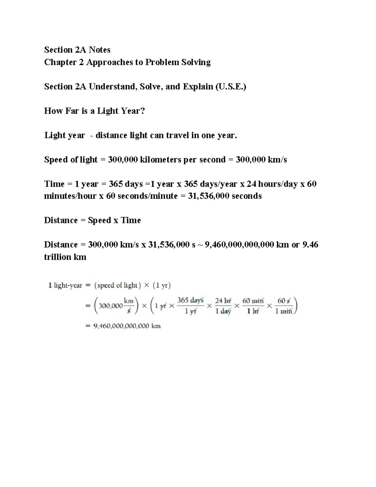 Section 2A Notes: Approaches to Problem Solving and Light Years - Studocu