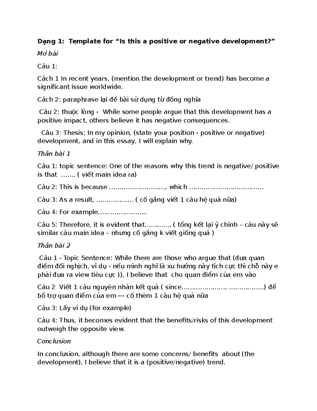 Template for Task 2: Positive or Negative Development? - Studocu