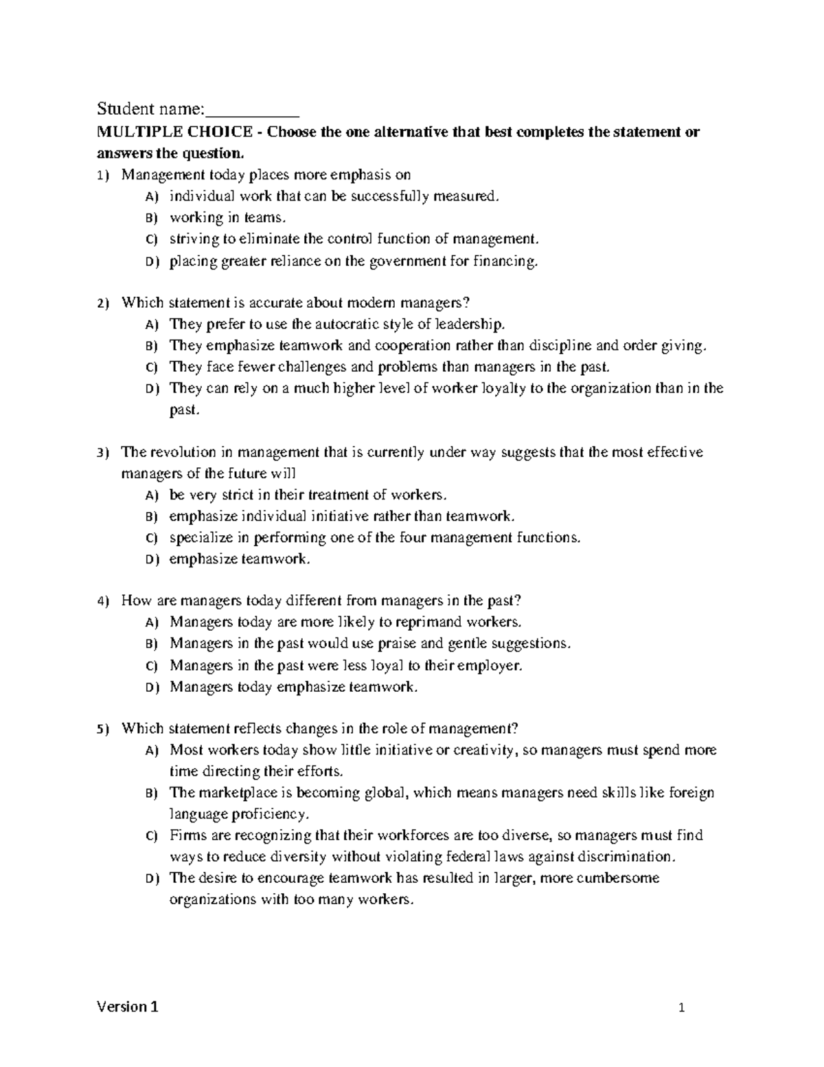 Chapter 7 MCQ Practice Questions - Version 1 - Studocu