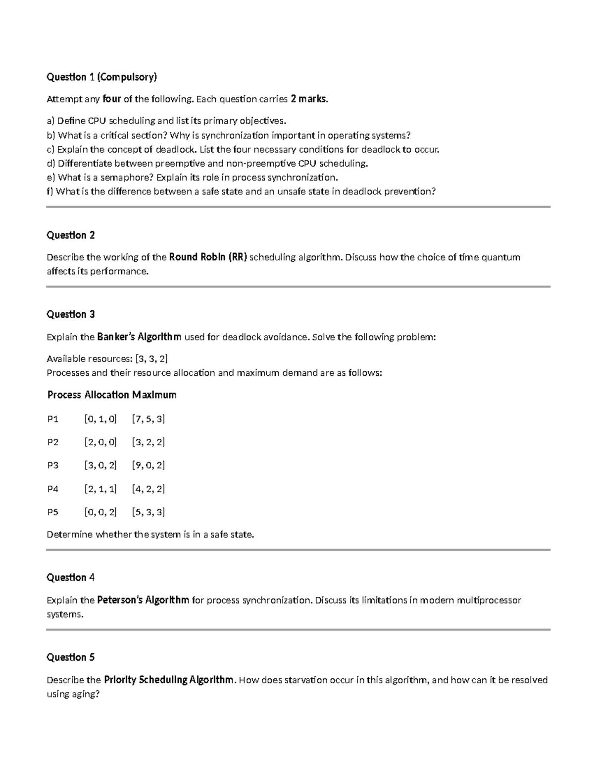 Sample Paper - Operating Systems SESSIONAL I (SEPT 2024) - Studocu